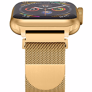 Metal Milanese Loop Band Compatible with Apple Watch Band 38mm 40mm 41mm 42mm 44mm 45mm 49mm Women Men, Stainless Steel Mesh Magnetic Adjustable Strap for iWatch Series Ultra/8/7/6/5/4/3/2/1/SE, Gold