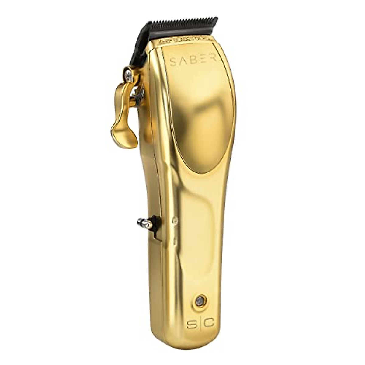 Stylecraft Digital Brushless Motor Saber Professional Metal Body Cordless Hair Clipper, Modular, Double Black Diamond Carbon Blades, 8 Guards, Gold