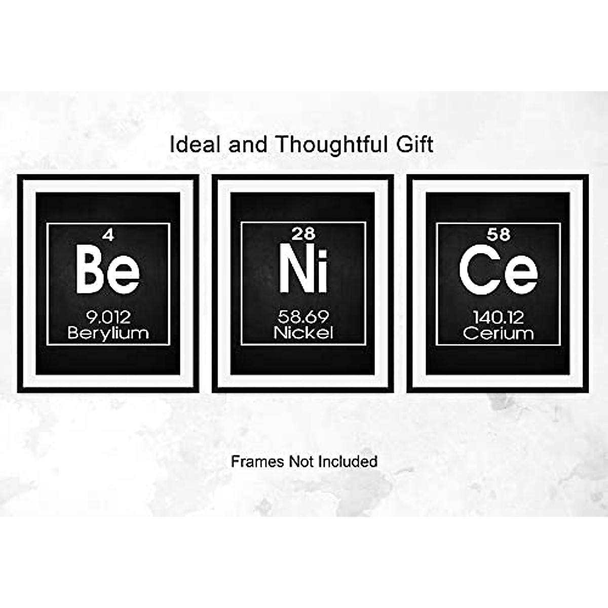 Be Nice Periodic Table of Elements Print, Set of THREE 8"x10" Unframed Inspirational Science Poster, Chemistry Art Ideal for Science Lab, Classroom or Home Decor
