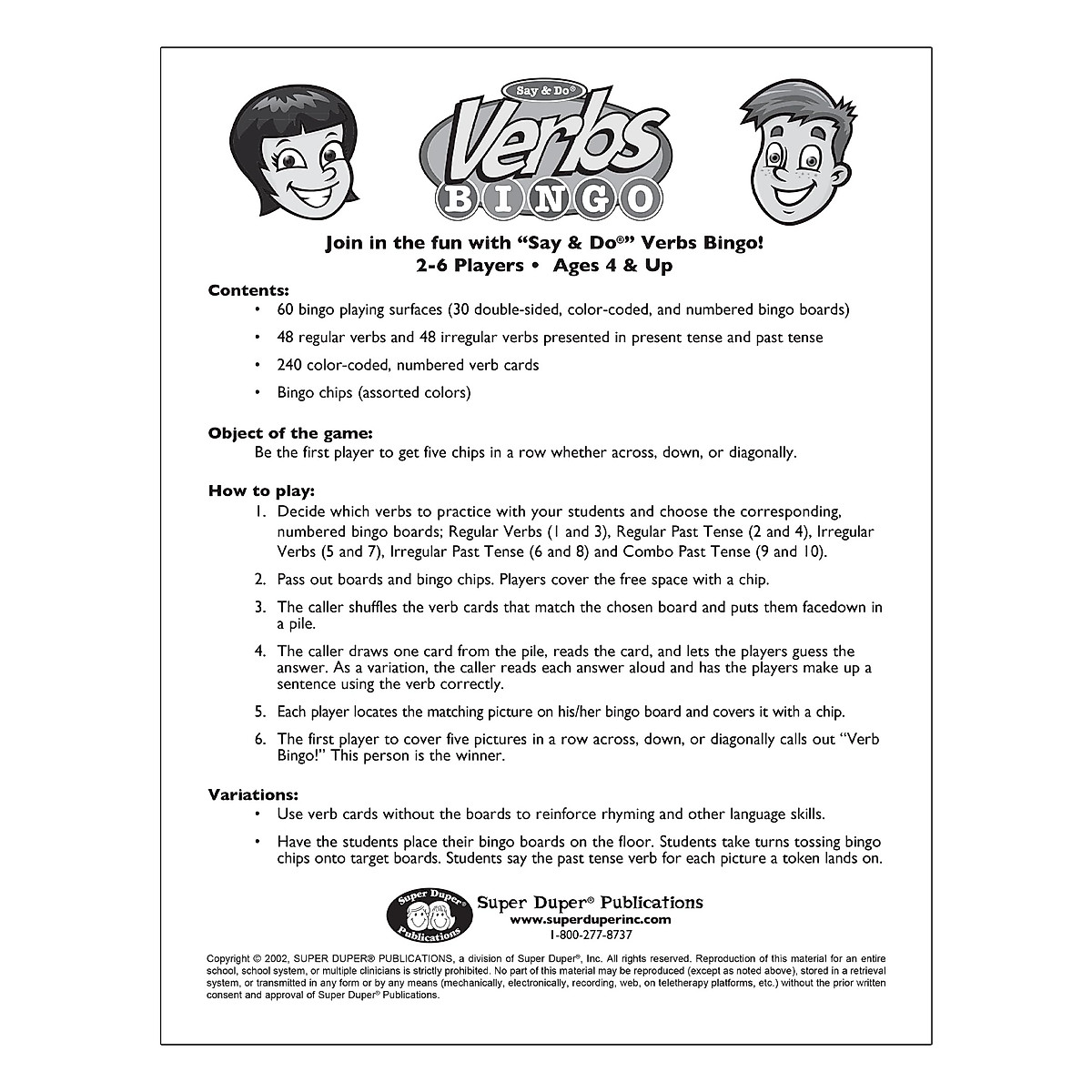 Super Duper Publications | Say & Do Verbs Bingo Game | Action Words | Educational Learning Resource for Children