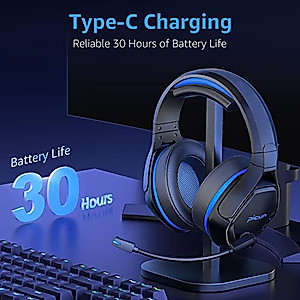 Picun PG-01 Wireless Gaming Headset for PC, PS5, PS4, MacBook, 2.4Ghz Bluetooth Gaming Headphones with Microphone for Laptop, Computer, 3D Surround Sound - Dynamic EQ Driver - Soft Memory Earmuffs