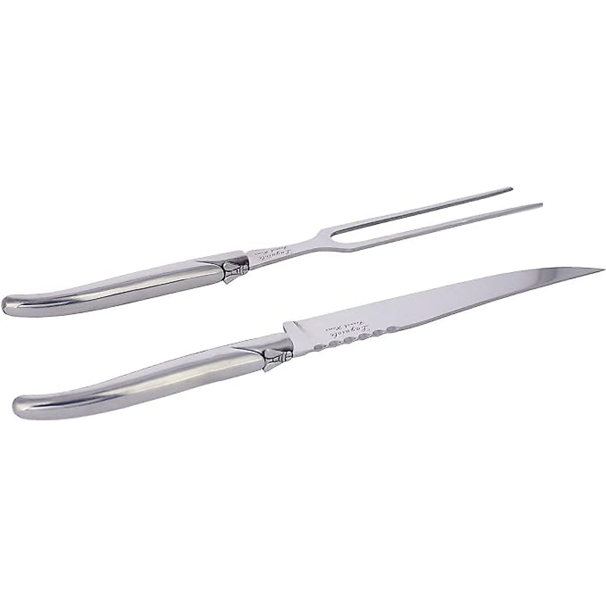 French Home Laguiole Carving Knife and Fork Set - Stainless Steel Knife & Carving Fork Cutlery Set with Stainless Steel Handles, Etched Detailing & Iconic Bee Emblem