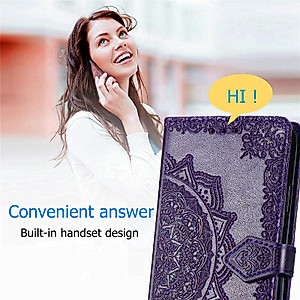 for Samsung Galaxy Z Fold 5 Case,Samsung Z Fold 5 Wallet Case,Flip Case PU Leather Emboss Henna Floral Mandala Flowers Folio Magnetic Kickstand Cover Card Slots for Samsung Galaxy Z Fold 5 Purple
