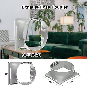 KesaPlan Portable Air Conditioner Exhaust Hose Coupler, 5.9 Inch Window Adapter A/C Unit Tube Connector Mobile Accessories Exhaust Pipe, Used to Connect The Back End of A/C Exhaust Port (Square)