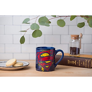 Silver Buffalo DC Comics Superman Splatter Paint Logo Ceramic Coffee Mug, 14 Ounces