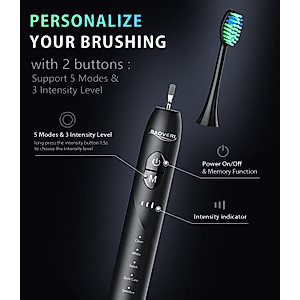 BAOVERI Electric Toothbrush with 8 Brush Heads for Adults&Kids, Ultrasonic Electric Toothbrushes, 5 Modes & 3 Intensity Levels, 2 Minutes Smart Timer, 4 Hours Fast Charge for 60 Days