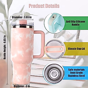 40 oz Tumbler with Handle and Straw Travel Mug Straw Covers Cup Stainless Steel Vacuum Insulated Tumbler for Water, Iced Tea or Coffee, Smoothie (PINK)