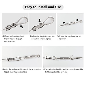 Aurors Clotheslines,20ft Portable Windproof Clothes Rope Line with Stainless Steel Cable Tightener System Multipurpose Heavy Duty Laundry Rope for Christmas Decor Outdoor/Indoor/Home/Drying (10ft)