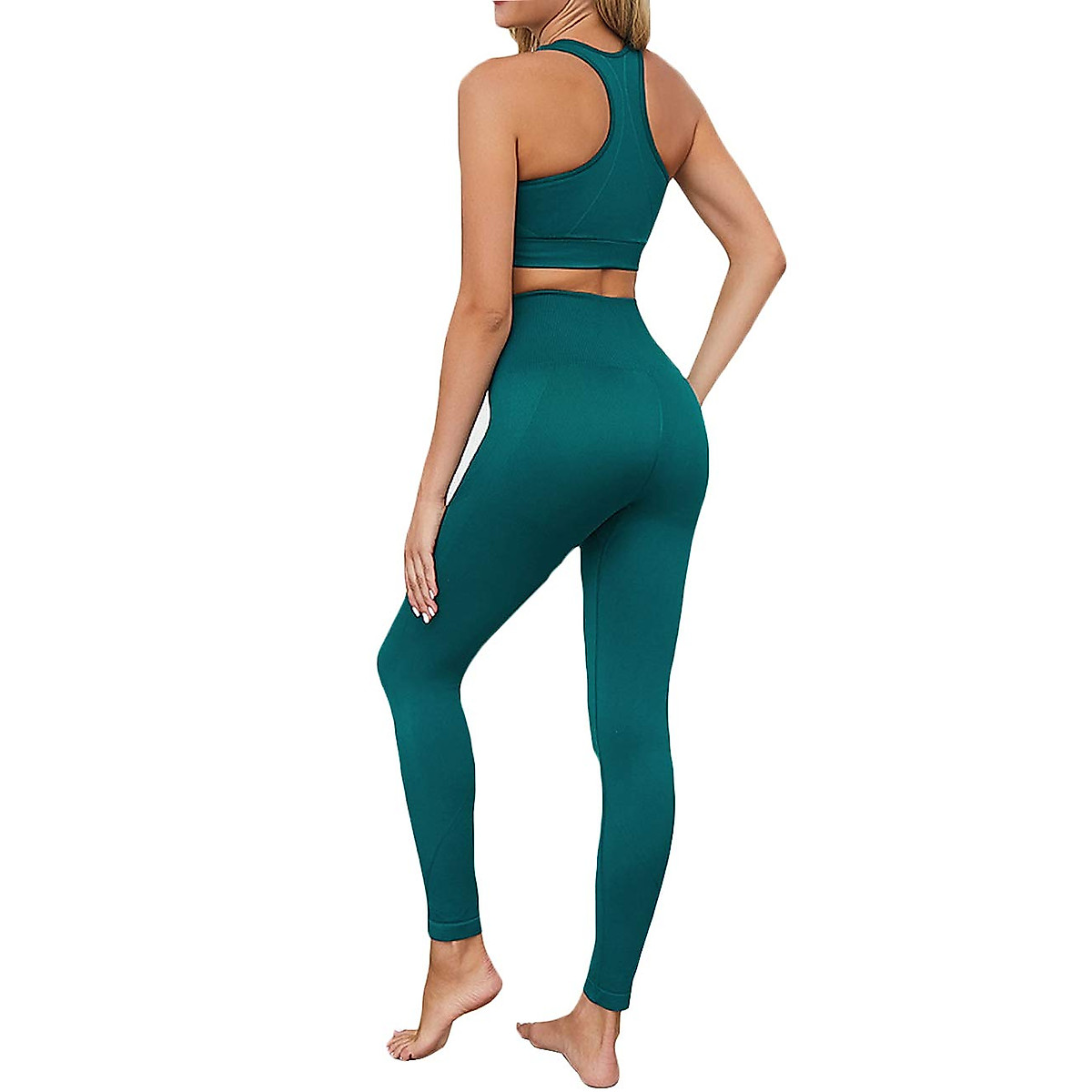 SUPJADE Buscando Workout Sets for Women 2 Piece High Waisted Leggings and Racerback Bras for Women,Seamless Yoga Outfits for Women 2 Piece Set Dark Green