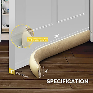 fowong Door Draft Stopper 30 Inch Weighted Under Door Draft Blocker, Soundproofing Noise Stopper Block Cold Air/Wind/Breeze, Oatmeal
