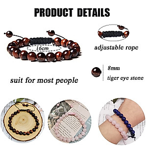 SAMOCO 12 Pcs 8mm Beads Natural Crystal Bracelet for Women Men Gemstone Beads Bracelet Unisex Adjustable Macrame Bracelets Set