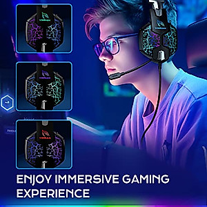 YINSAN Gaming Headset with Mic for PS4 PS5 Xbox Series X|S Nintendo Switch Xbox One PC, Wired Over Ear Gaming Headphones with Surround Sound, Noise-Cancelling, RGB Light, One-Key Mute Button