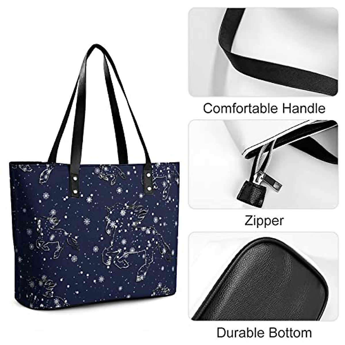 Womens Handbag Horses And Snowflakes Pattern Leather Tote Bag Top Handle Satchel Bags For Lady