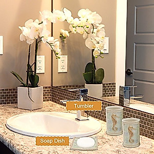 HotSan bathroom accessory Set, 5 PCS Beach Seashells Ensemble Set Includs Soap Dispenser, Soap Dish, Tumbler, Toothbrush Holder - Ivory Polyresin Set for Home, Office, Superior Hotel
