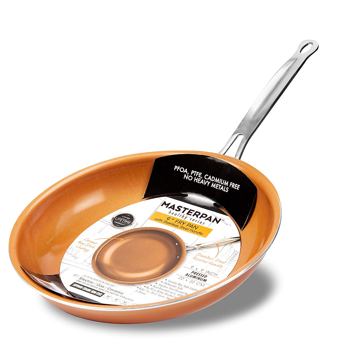 MasterPan Copper Tone 8 and 9 inch Ceramic Non Stick Frying Pan, 2-PACK (MP-160)