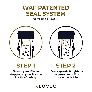 Champagne Stoppers by KLOVEO - Patented Seal (No Pressure Pump Needed) Made in Italy - Professional Grade WAF Champagne Bottle Stopper - Prosecco, Cava, and Sparkling Wine Stopper