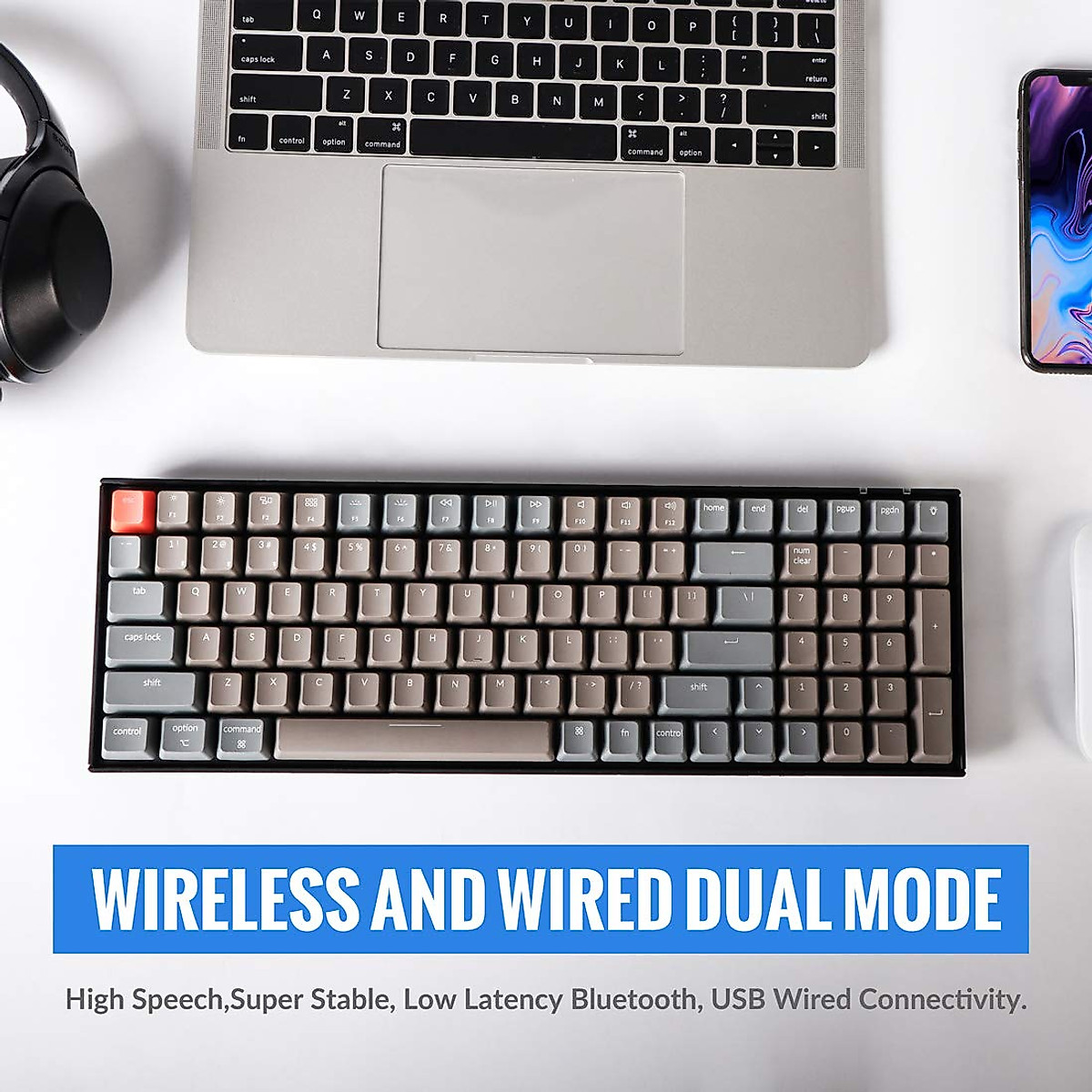 Keychron K4 RGB Bluetooth Mechanical Keyboard, Wired USB C Gaming Keyboard with Optical Blue Switch N-Key Rollover, Compact 100 Keys Computer Keyboard for Mac Windows PC Gamer - Version 2