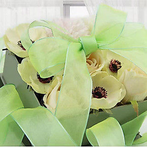 XMRIBBON Apple Green Sheer Organza Ribbon Wired 1-1/2 Inch X 25 Yards for Spring Gift Package Wrapping,Wedding,Party Decoration