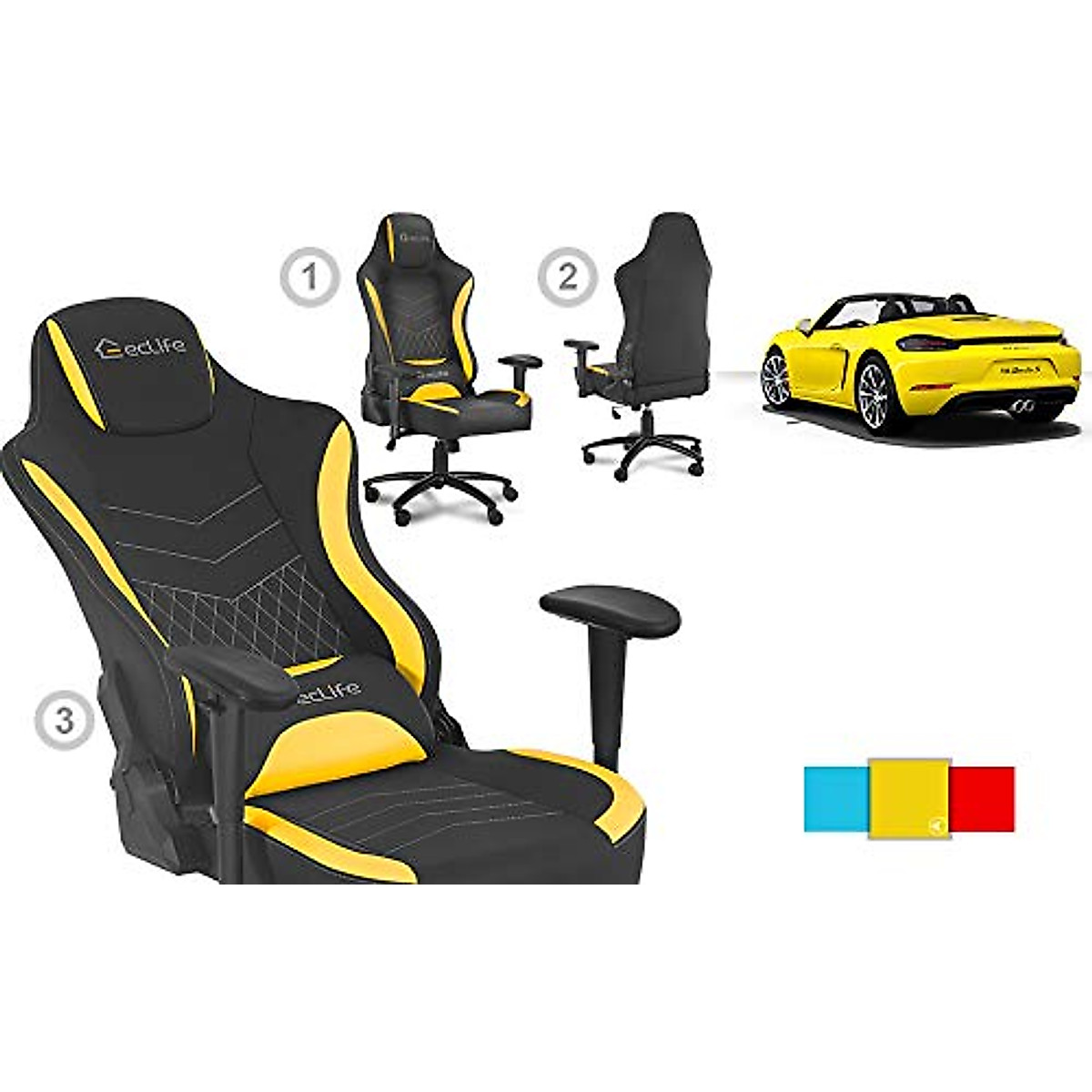 Gaming Chair Racing Footrest Massage Computer - Cushioned Comfort High Back PU Leather USB Vibrator Ergonomic Recliner Home Office Video Game for Kids for Gift for PS5 (Yellow, D06)