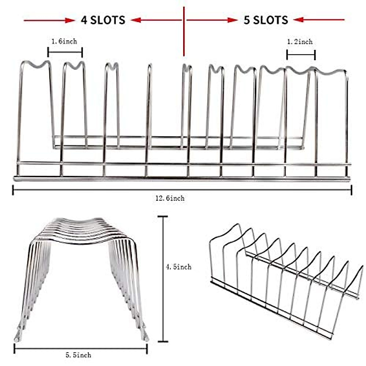 GERUSEA Pot Lid Holder, Stainless Steel Kitchen Organizer Rack Rest, Storage Cutting Boards, Bakeware, Pots & Pans, Serving Trays, Reusable Containers in Cabinet Pantry on Countertop