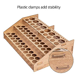 Amazon Basics Craft Paint & Brush Organizer Rack, Holds up to 60 Bottles (52 1-inch bottles and 8 1.47-inch bottles) and 22 brushes - 14 x 8 Inches, Wood Finish