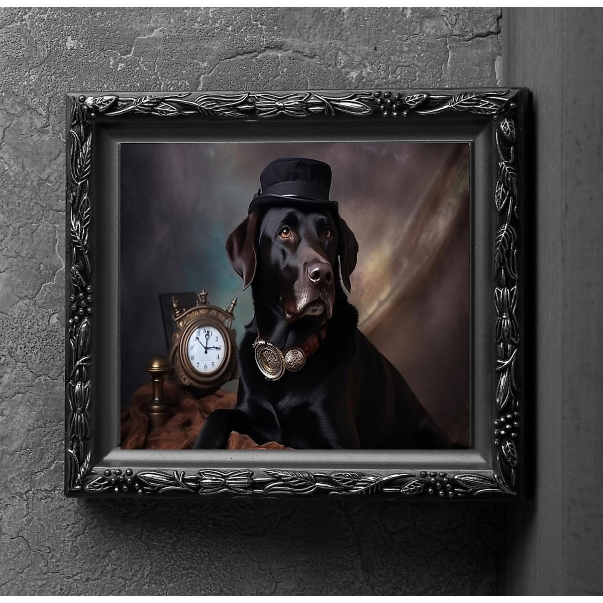 Steampunk Black Labrador, Art Print, Wall Hanging, Animal Poster Picture, Fantasy Anthropomorphic, Curious Arts Gift (8 x 10)