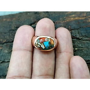 Oyster Turquoise Ring for Men and Women Sterling Silver rings Handmade engagement Jewelry Copper Birthstone Gemstone (Sterling Silver, 10)
