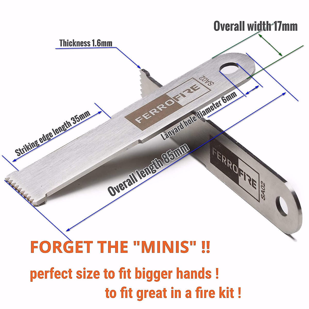 FERROFIRE Striker SA02 Super Sharp Big Serrated Ferro Rod Striker Carbon Alloy Steel Striker for Generating Sparks Without Lanyard (Pack of 2)