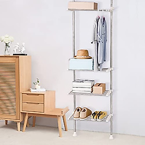 DAHOOMII Over The Washer and Dryer Storage Shelf Laundry Room Shelves Storage Laundry Organizer 4 Tie Adjustable Height Over Toilet with Hanging Rod and Side Hooks for Laundry Room, Bathroom White