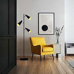 Industrial Floor Lamp,Modern Floor Lamp with 3 LED GU10 Bulbs,Foor Lamps for Living Room,Flexibly Rotatable Light Head,Black Tall Standing Lamp for Bedroom Reading,Home,Office-50,000hrs Lifespan