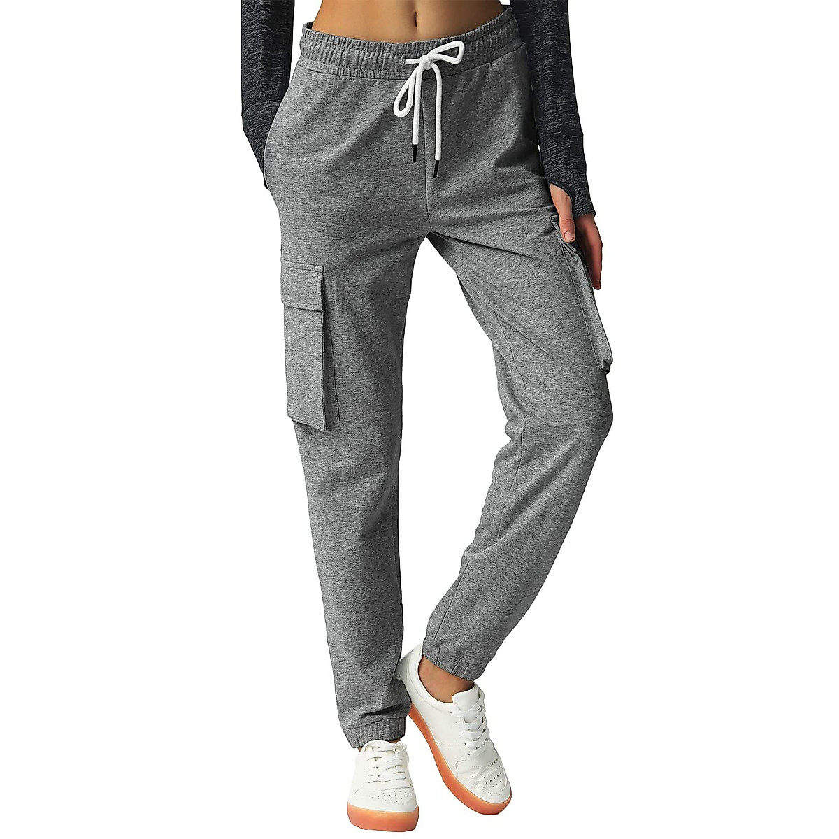 SPECIALMAGIC Women's Cargo Sweatpants Cotton Athletic Joggers 4 Pockets Sporty Pants Heather Grey Medium