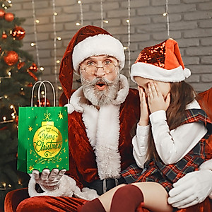 BLEWINDZ 16Pcs Christmas Gift Bags with Tissue Papers for Gifts, 8.6" Small Christmas Goodie Bags Sparkle Treat Bags for Kids Xmas Holiday (Red Green)