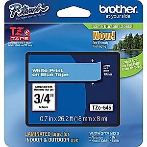 Brother TZe-545 18mm (0.75 ), Length of 8M, White on Blue Label Tape