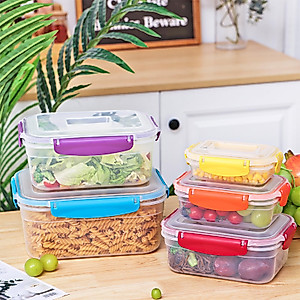 Moretoes 10pcs Food Storage Containers with Lids (5 Snap Lids & 5 Nestable Containers), Plastic Airtight Stackable Leakproof Freezer Storage Containers for Kitchen, Refrigerator Organization
