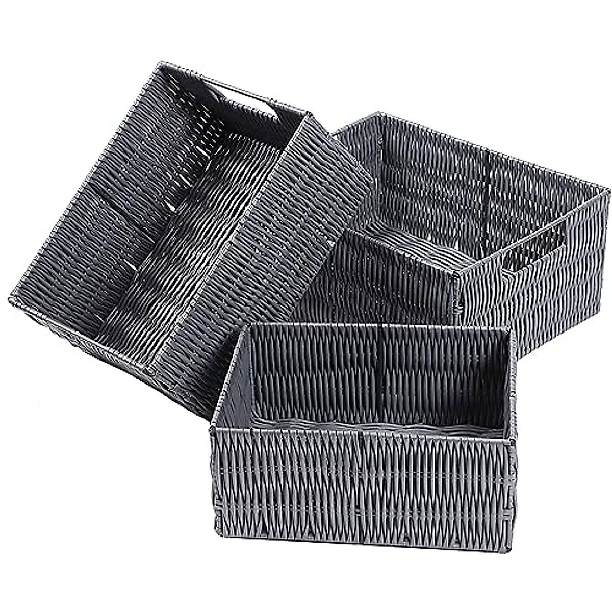 Elevon Handmade Wicker Storage Baskets Organizer Bins, Set of 3, Gray