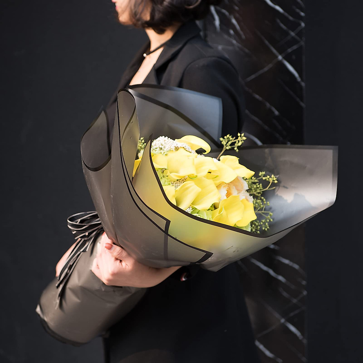 HYSSINOWRAP 20 sheet .flower wrapping paper.Flower packaging bouquet wrapping paper.KoreanFlorist Supplies, 22.8 * 22.8 inches (BLACK)