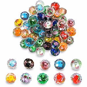 80pcs Flower Glass Bead Gold Sand Lampwork Beads Glass Handmade Round Loose with Hole 2mm Beads for Rosary Making Jewelry Craft Making (10MM)