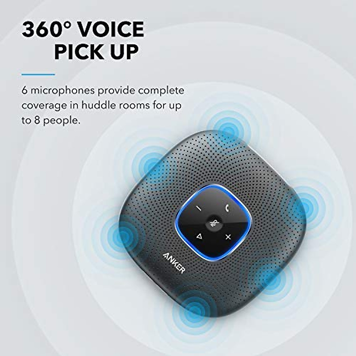 Anker PowerConf Speakerphone, 6 Mics, Enhanced Voice Pickup, 24H Call Time, Bluetooth 5, USB C, Zoom Certified Conference Speaker, Compatible with Leading Platforms For Home Office