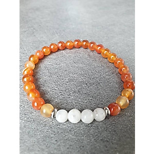 LKBEADS Natural Carnelian & Moonstone 6mm rondelle smooth 7inch Semi-Precious Gemstones Beaded Bracelets for Men Women Healing Crystal Stretch Beaded Bracelet Unisex