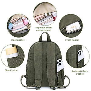 Bluboon Girls Mini Backpack Women Small Backpack Purse Teens Cute Casual School Bookbag(Corduroy Army Green)