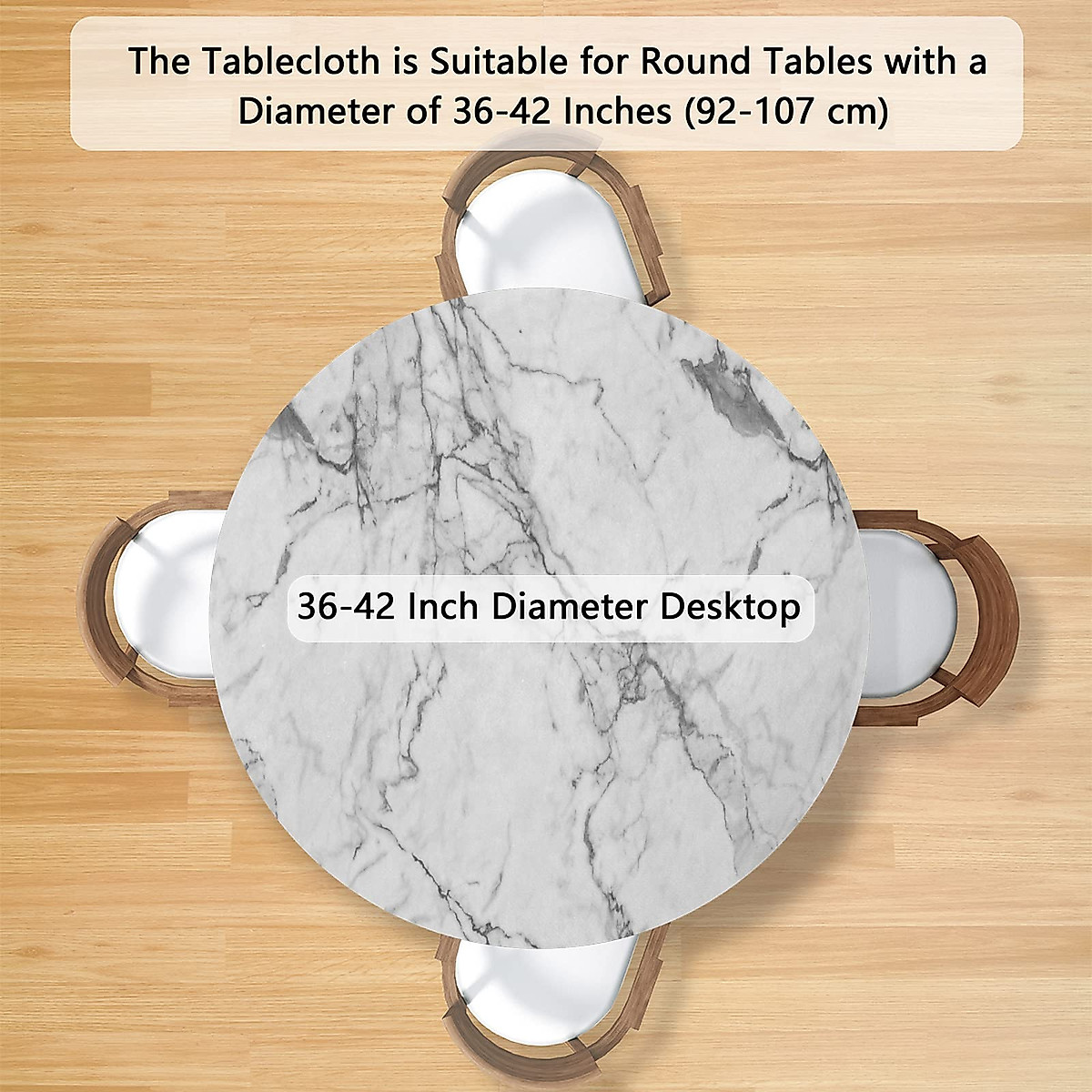 Stylish Marble Round Tablecloth with Elastic Edge,Modern Marble Print Fitted Table Cloth Waterproof Wipeable Round Table Cover for Dining Kitchen Party Indoor Outdoor Patio Table 36"-42" Diameter