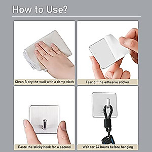 JIQGOZBAN Towel Hooks for Bathrooms 4 Packs, Self Adhesive Wall Hangers Heavy Duty Stainless Steel Hanging, Door Hanger Hook Suitable for Bathroom, Bedroom, Kitchen, Hotel & Pool (Brushed Silver)