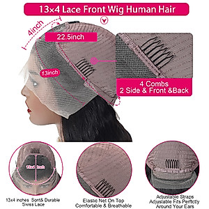 Lace Front Wigs Human Hair Straight 13x4 HD Lace Frontal Wigs Human Hair Pre Plucked with Baby Hair 180% Density Glueless Brazilian Virgin Human Hair Wigs for Black Women Natural Color (18Inch)