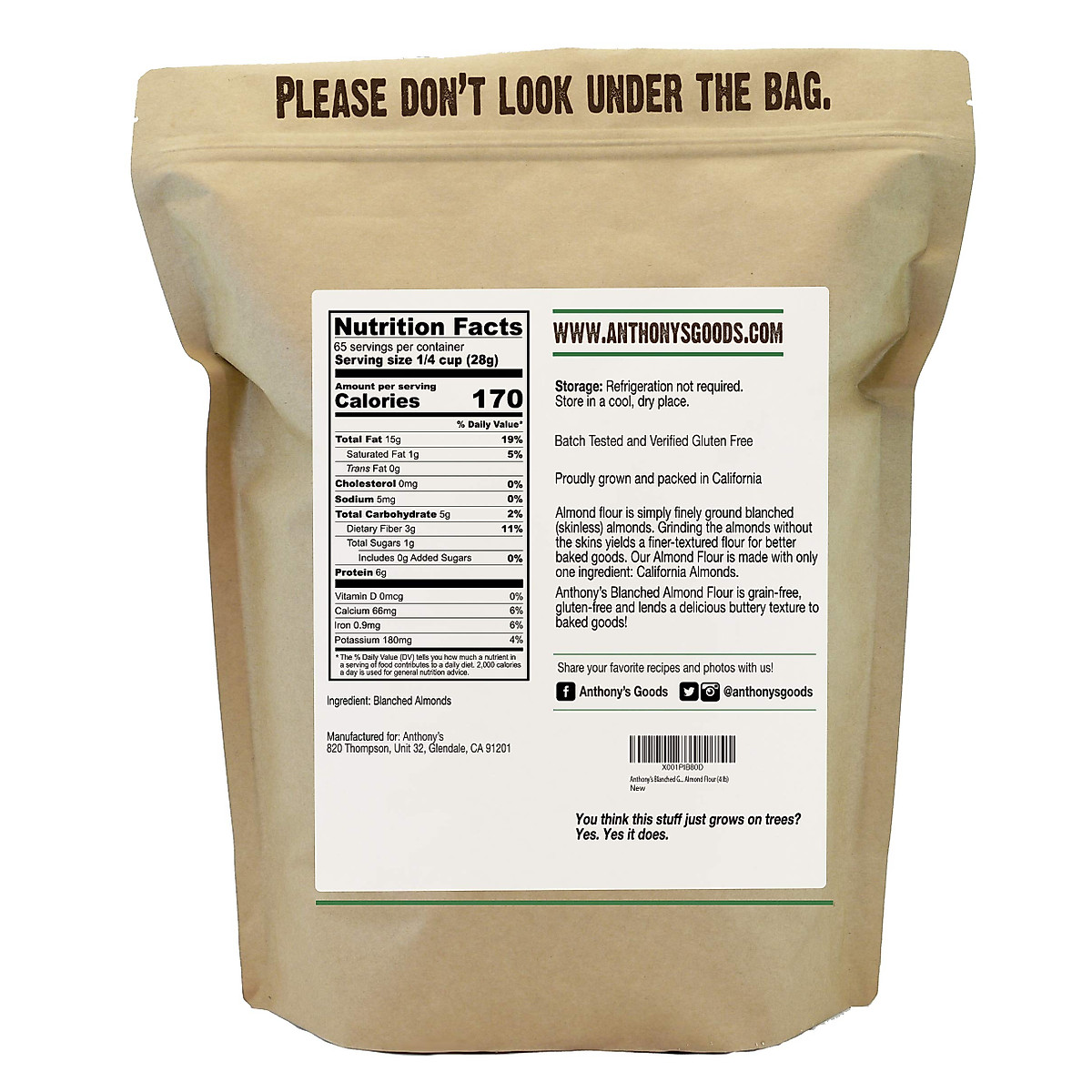 Anthony's Blanched Almond Flour, 4 lb, Finely Ground, Gluten Free, Non GMO, Keto Friendly