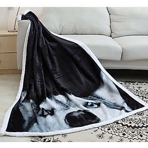 Zevrez Husky Dog Blanket, Cute Husky Gifts Kids Throw Blanket with Dog on It Soft Flannel Blanket Gift for Husky Lovers Boys Girls Sofa Bed(Dog 3, 48"x60")