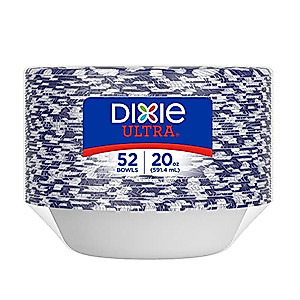 Dixie Ultra, Large Paper Bowls, 20 Oz, 52 Count, Microwave Safe, Disposable Bowls Great For Breakfast, Lunch, And Dinner Meals