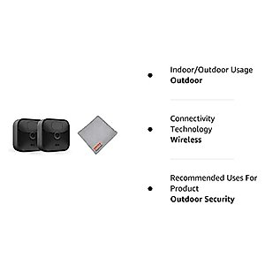Outdoor Blink Wireless Battery-Powered, Motion Detecting, Weather Resistant Security Camera System Kit with Playhardest Cleaning Cloth (Black - 2 Cam)