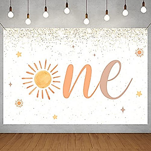 First Trip Around The Sun Decoration- Boho Sun One Backdrop Decoration,1st Birthday Sun Photo Props Background Banner for Baby Girl Boys' Baby Shower-5×3ft