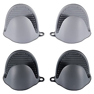 4PCS Oven Gloves, Silicone Oven Mitts Heat Resistant, Silicone Potholders for Kitchen, Anti Scalding and Non Slip Food Grade Silicone Gloves for Kitchen Cooking Baking and Grilling, Grey Black