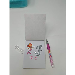 Hot Focus Art Box W/Compartments with Pad Locks and Keys – Mermaid Twins Girls School Pencil Case Box Includes Neon Gel Pen, Notepad and Stickers, Aqua, Blue, Silver, red, Purple, Pink (426 MM)